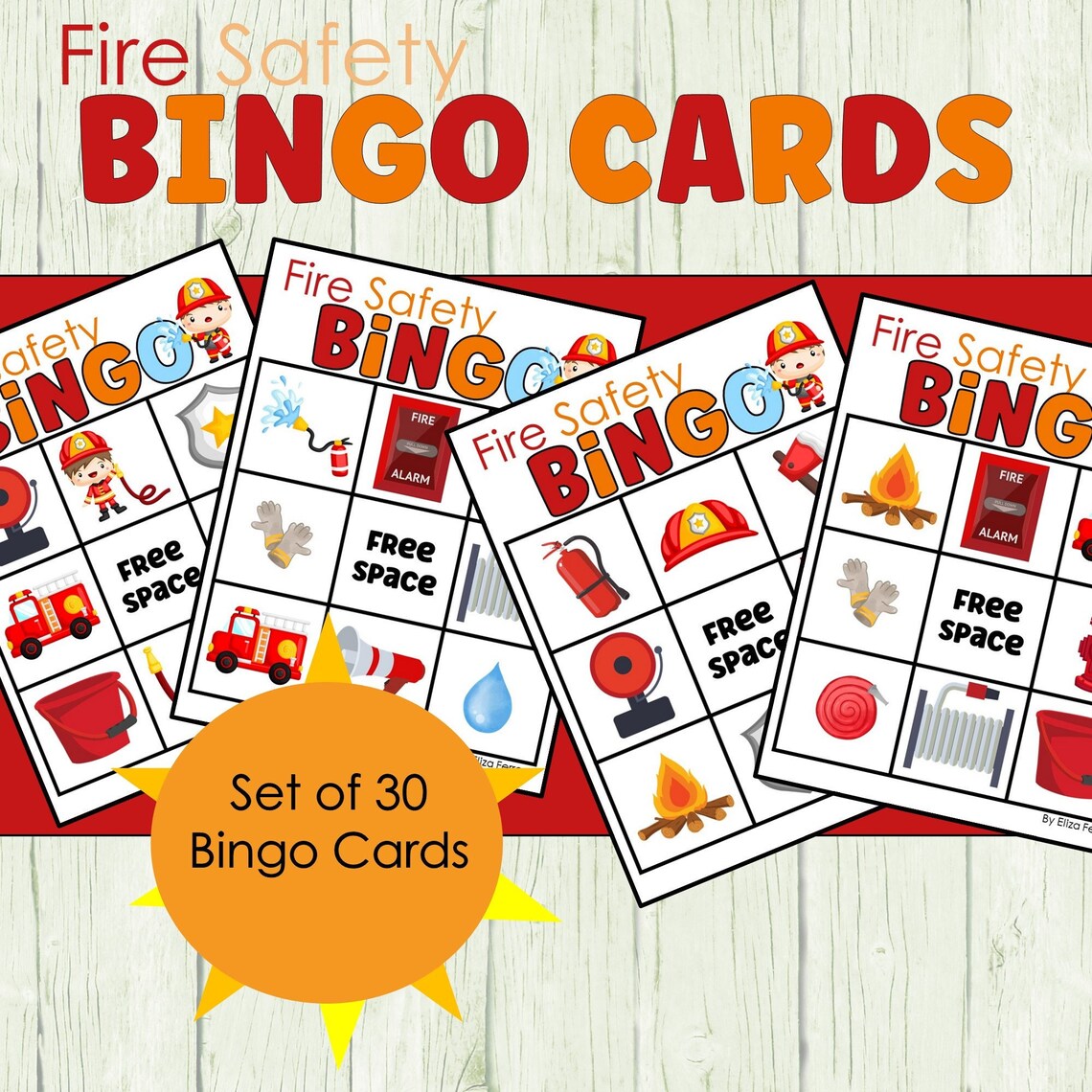 Fire Safety Bingo Game Printable, Set of 30 Unique Bingo Cards and ...