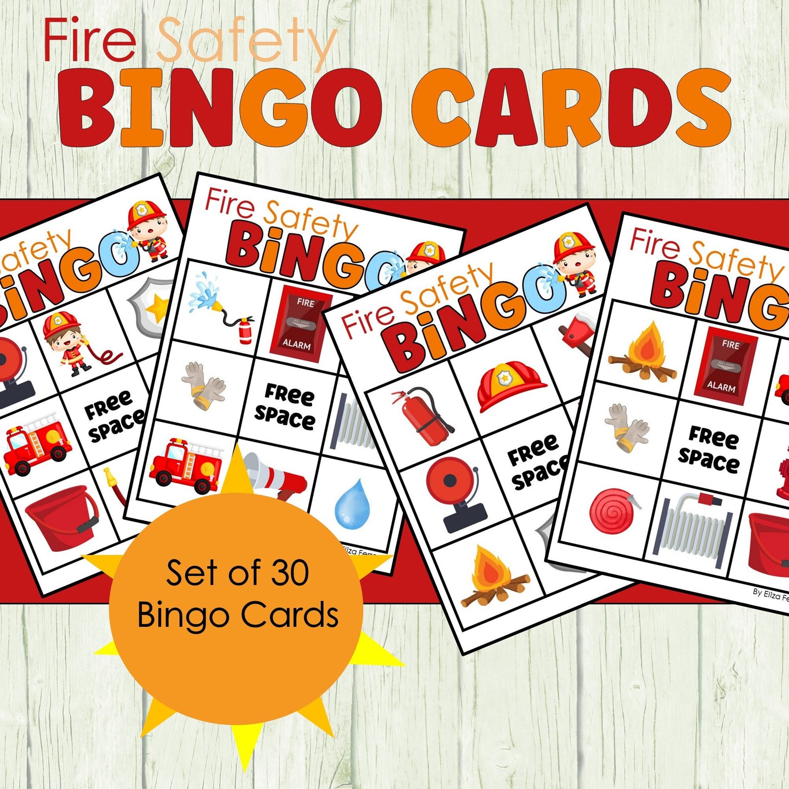 Fire Safety Bingo Game Printable, Set of 30 Unique Bingo Cards and ...
