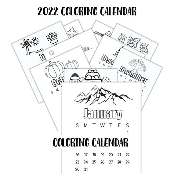 2022 Calendar Coloring Calendar Printable Coloring Calendar | Etsy