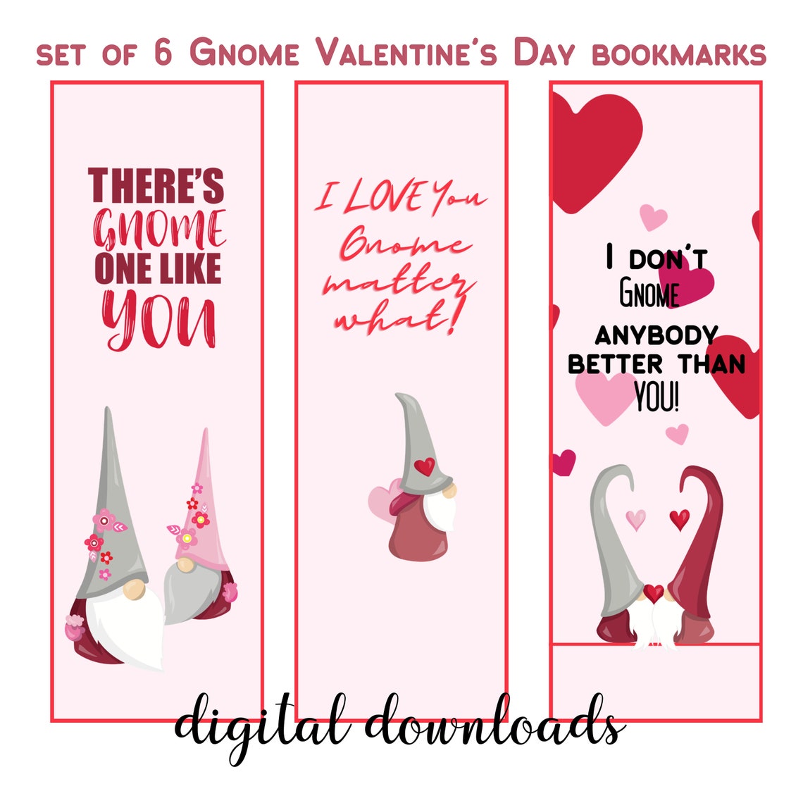 Gnome Valentine's Day Bookmark Printable, Kids Printable Valentine ...