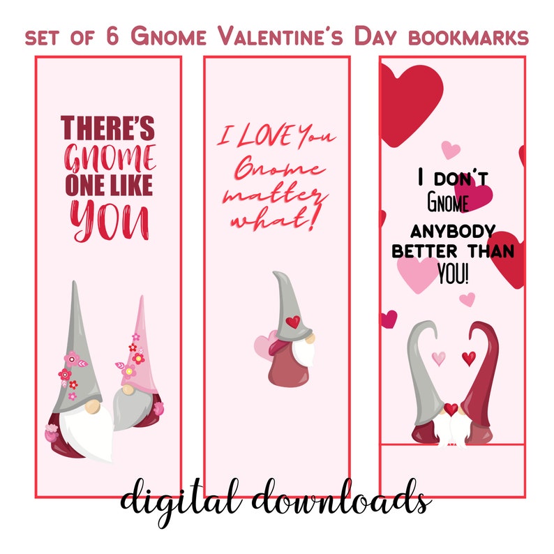 Gnome Valentine's Day Bookmark Printable, Kids Printable Valentine ...