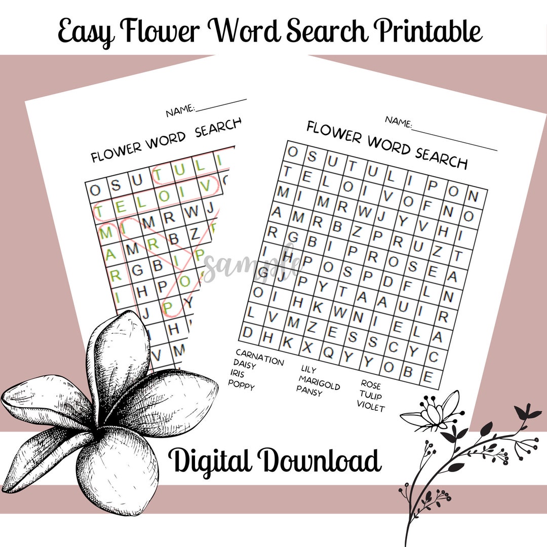 Flower Word Search Printable, Easy Word Search for Kids, Kids Word ...