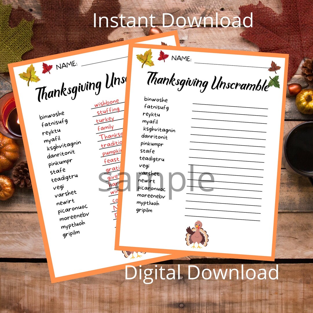 Thanksgiving Unscrambler Worksheet. Guess the Words. Thanksgiving ...