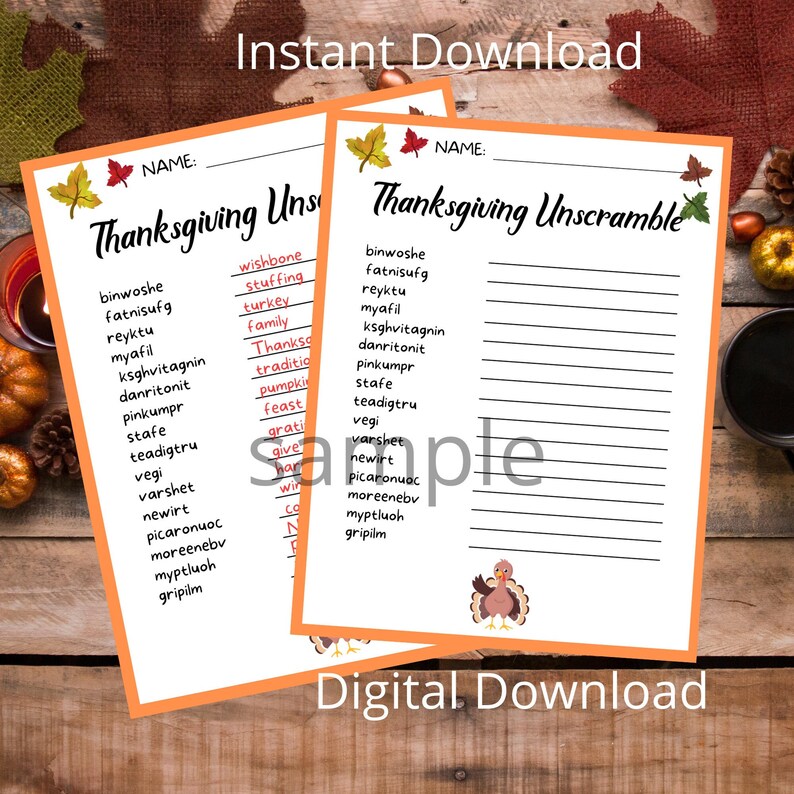 Thanksgiving Unscrambler Worksheet. Guess the Words. Thanksgiving ...