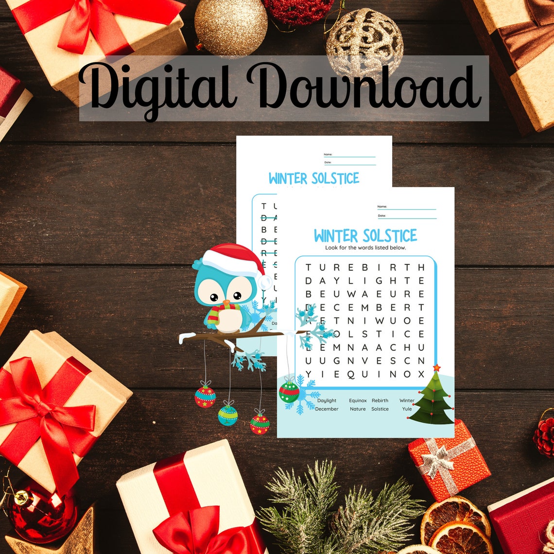 Easy Word Search Printable For Kids Winter Solstice Word Etsy UK