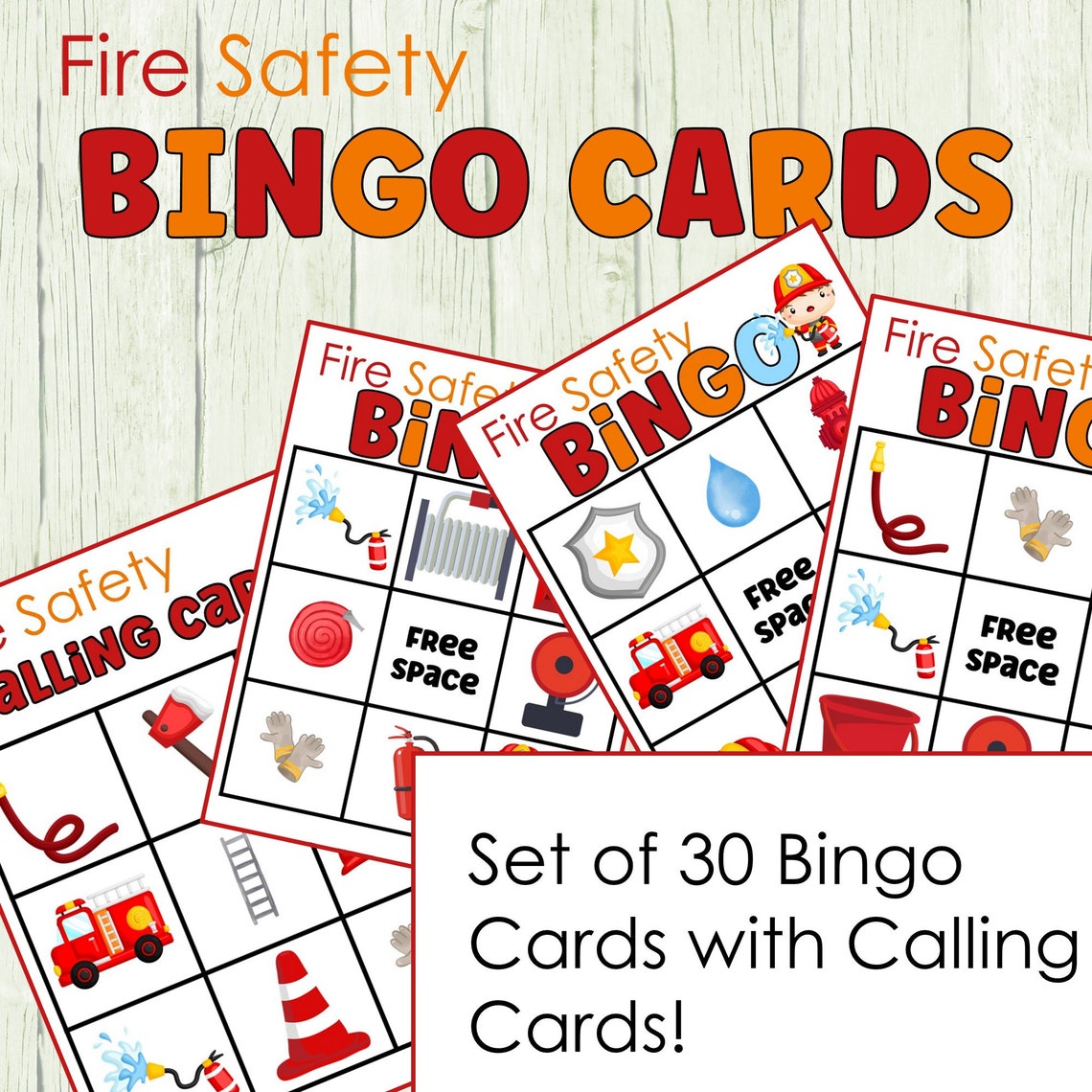 Fire Safety Bingo Game Printable, Set of 30 Unique Bingo Cards and ...