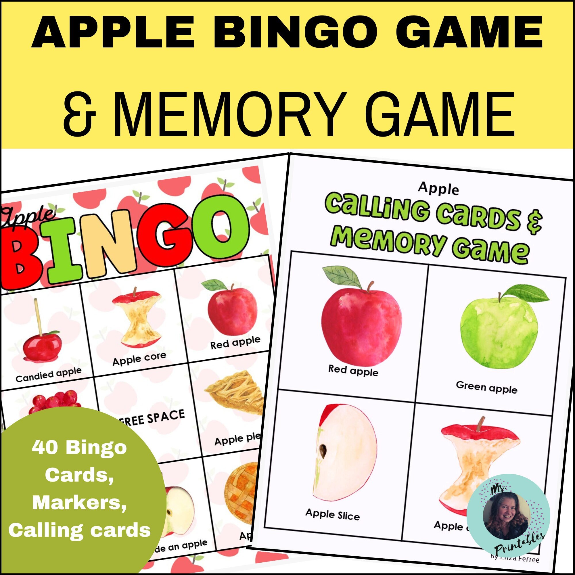 Apple Bingo, Bingo Printable Game, Apple-themed Activity, Classroom ...