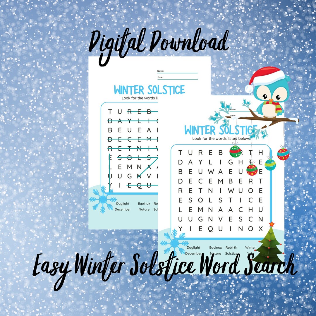 Easy Word Search Printable for Kids, Winter Solstice Word Search, Kids ...