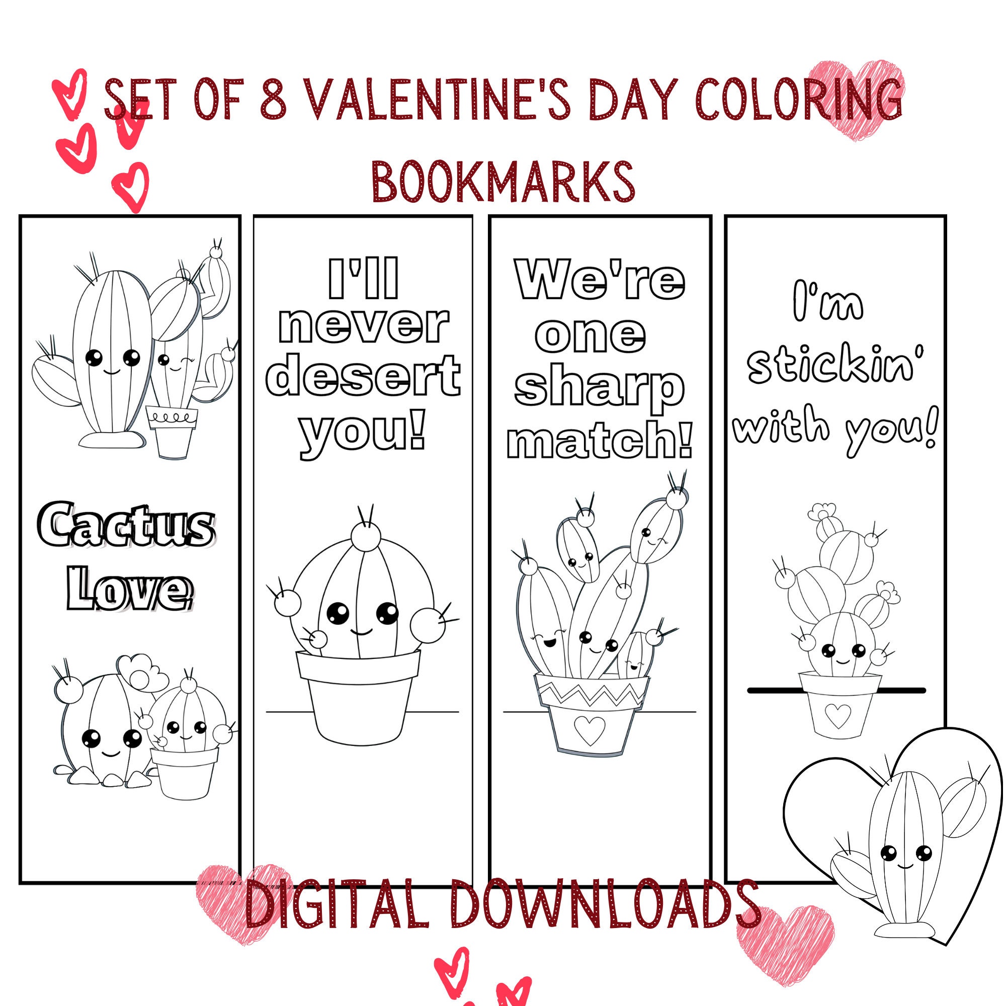 Valentine's Day Coloring Bookmarks, Coloring Bookmarks, Digital ...