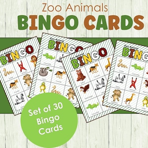 Zoo Animal Bingo Card Printable, Bingo Game, Games for Kids, Kids Party ...