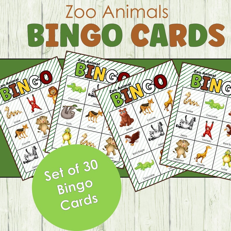 Zoo Animal Bingo Card Printable, Bingo Game, Games for Kids, Kids Party ...