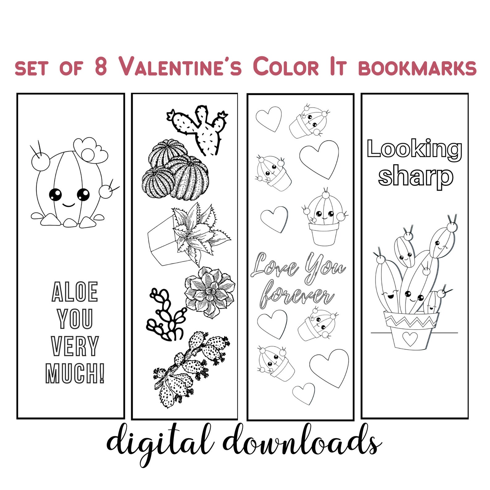 Valentine's Day Coloring Bookmarks, Coloring Bookmarks, Digital ...