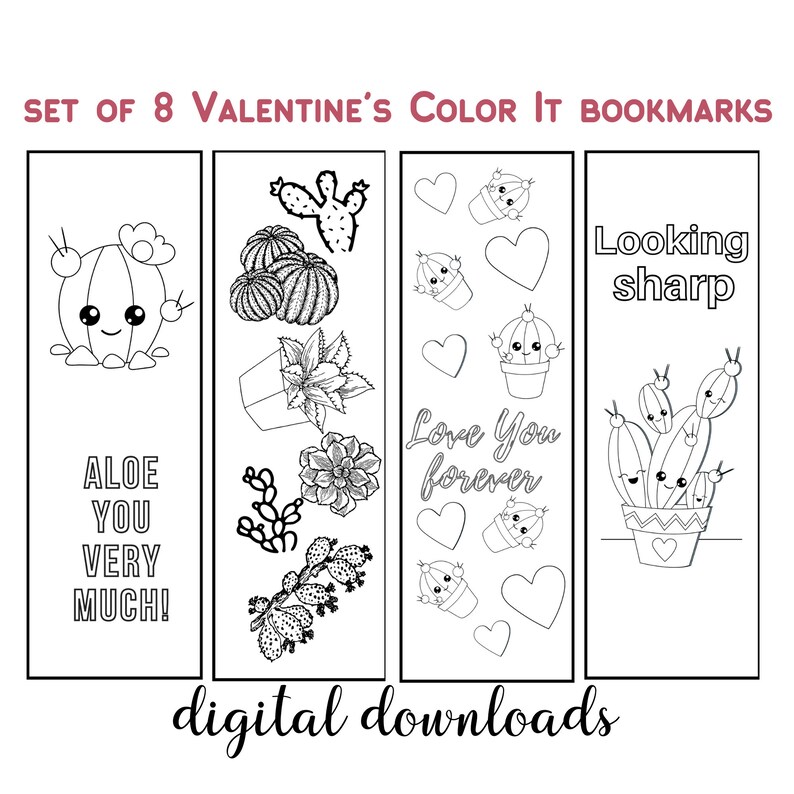 Valentine's Day Coloring Bookmarks, Coloring Bookmarks, Digital ...