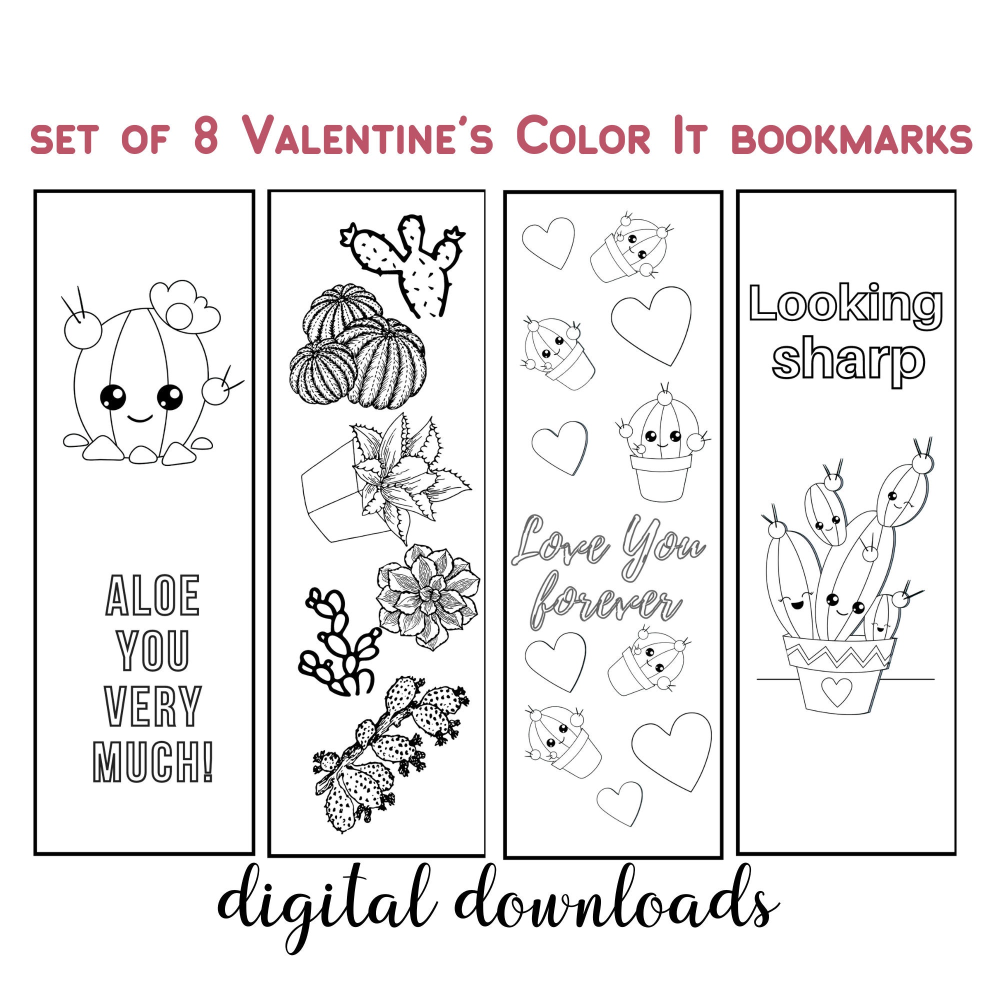 Valentine's Day Coloring Bookmarks, Coloring Bookmarks, Digital ...