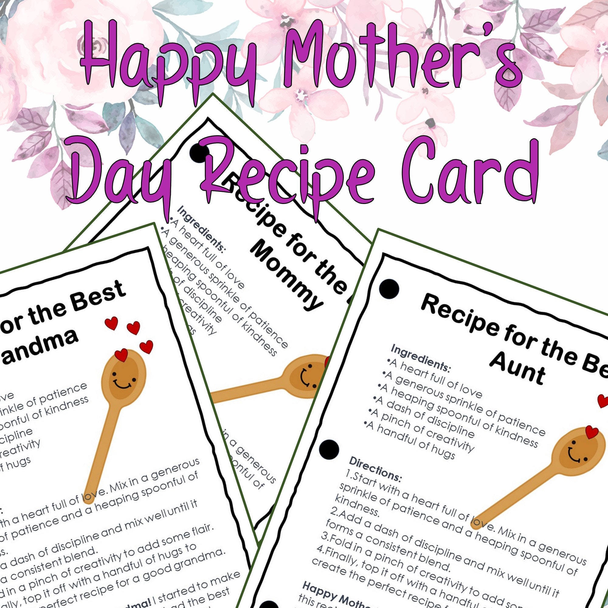 Mother's Day Recipe Card Craft Printable, Printable Recipe Card, Mother ...