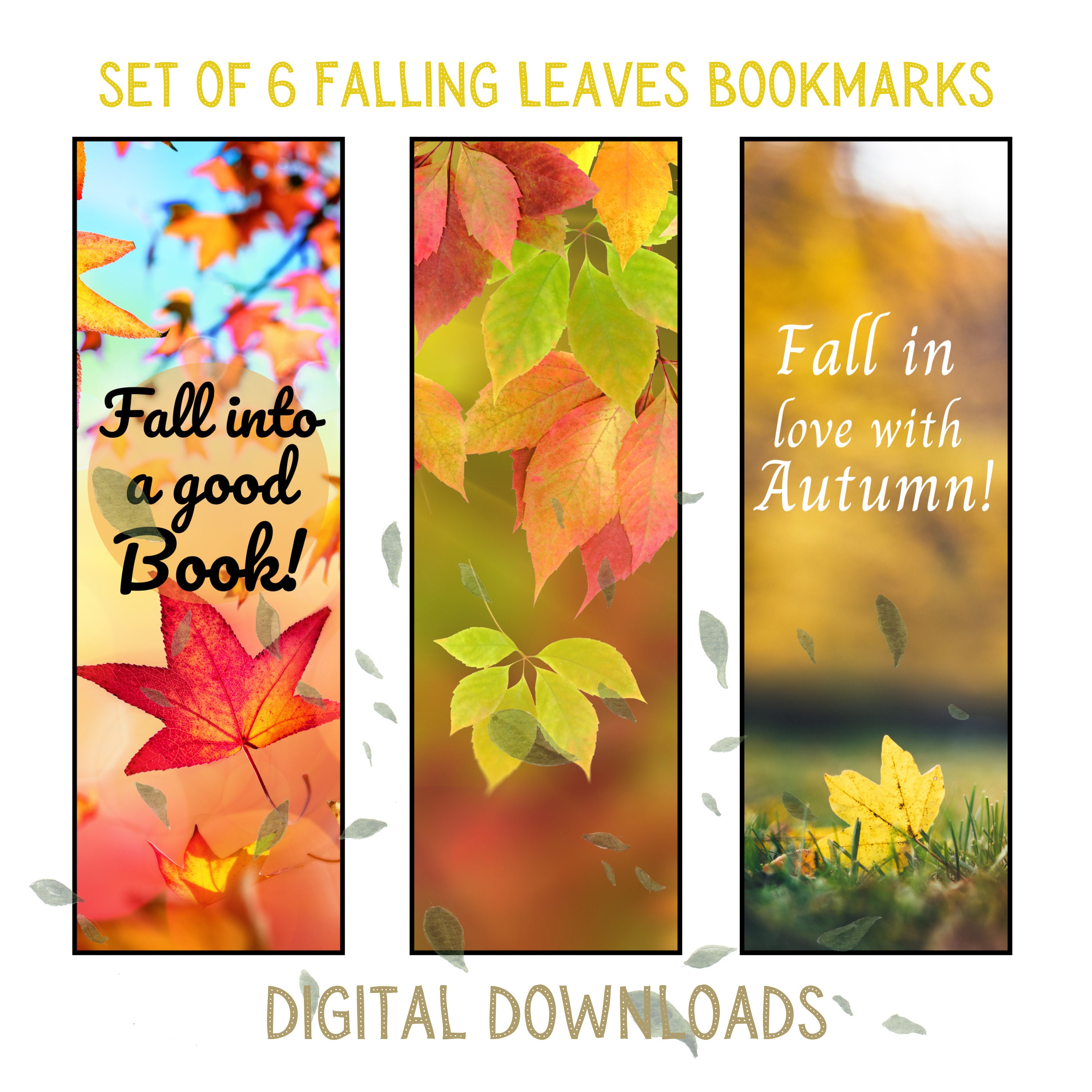 Falling Leaves Bookmarks Set of 6 Bookmark Printables - Etsy