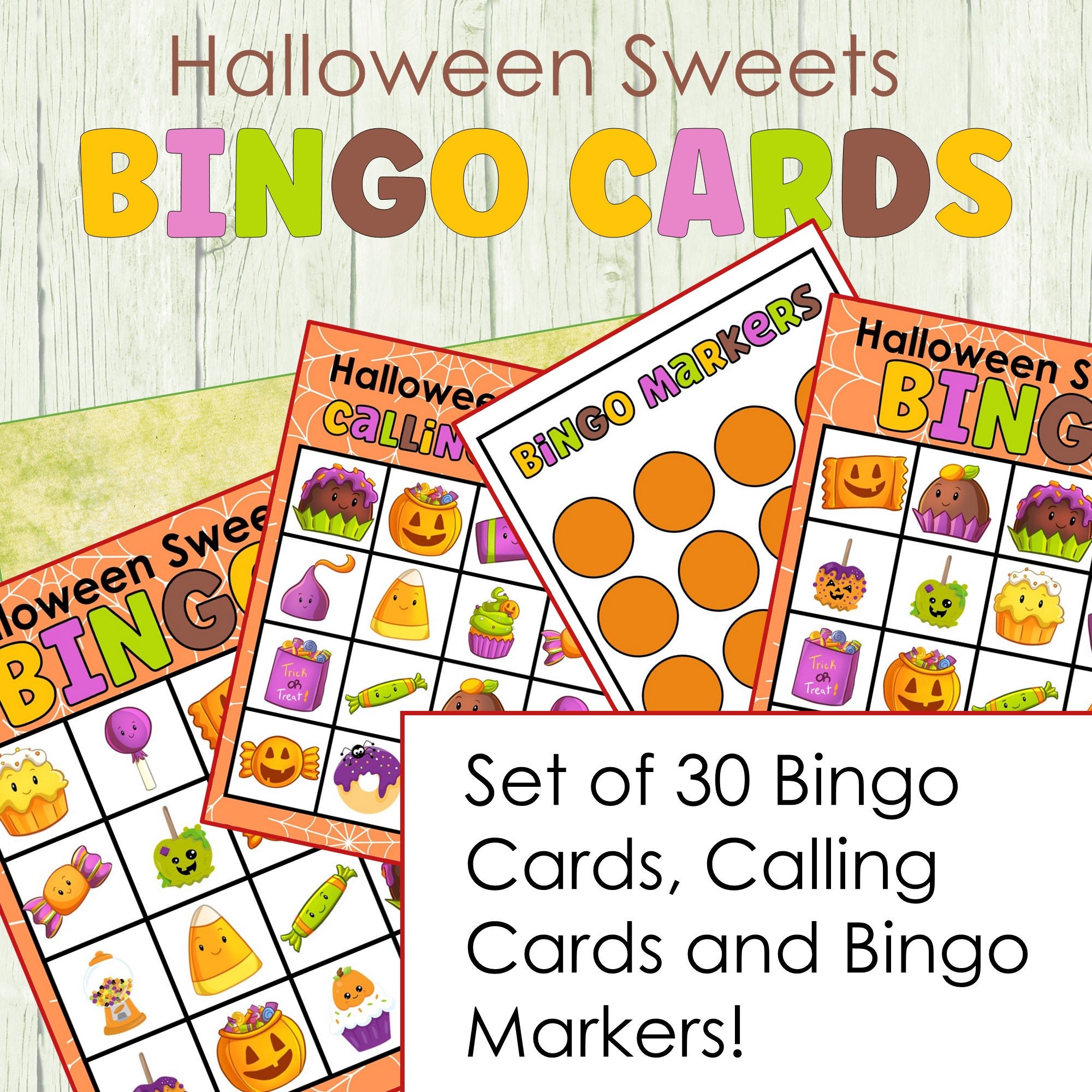 Halloween Sweets Bingo Cards, Bingo Card Game Printable With Bingo ...