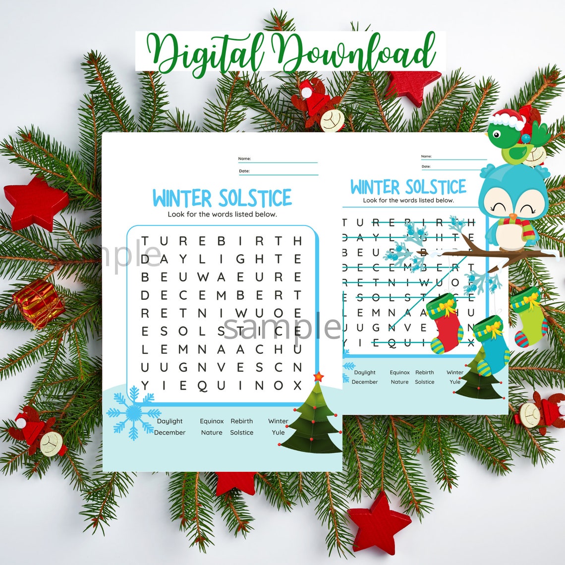 Easy Word Search Printable for Kids Winter Solstice Word - Etsy