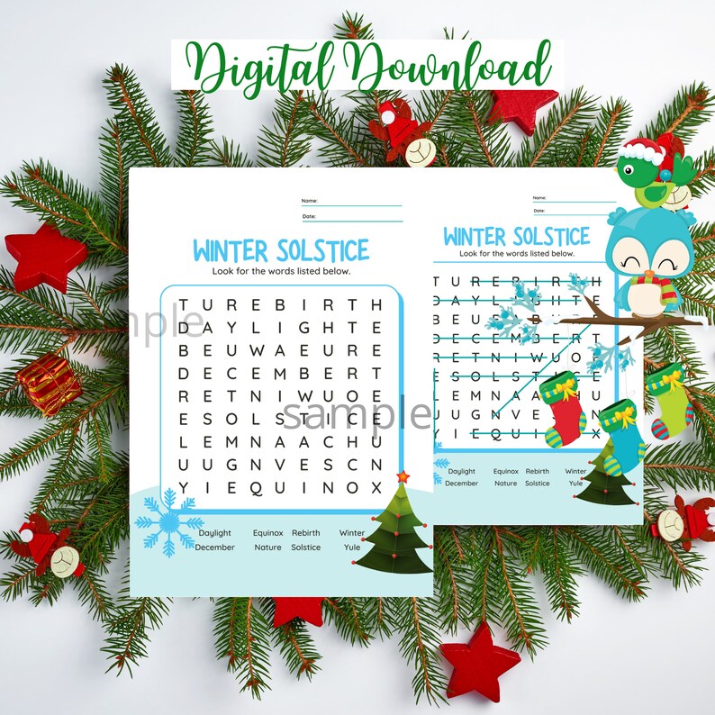 Easy Word Search Printable for Kids, Winter Solstice Word Search, Kids ...