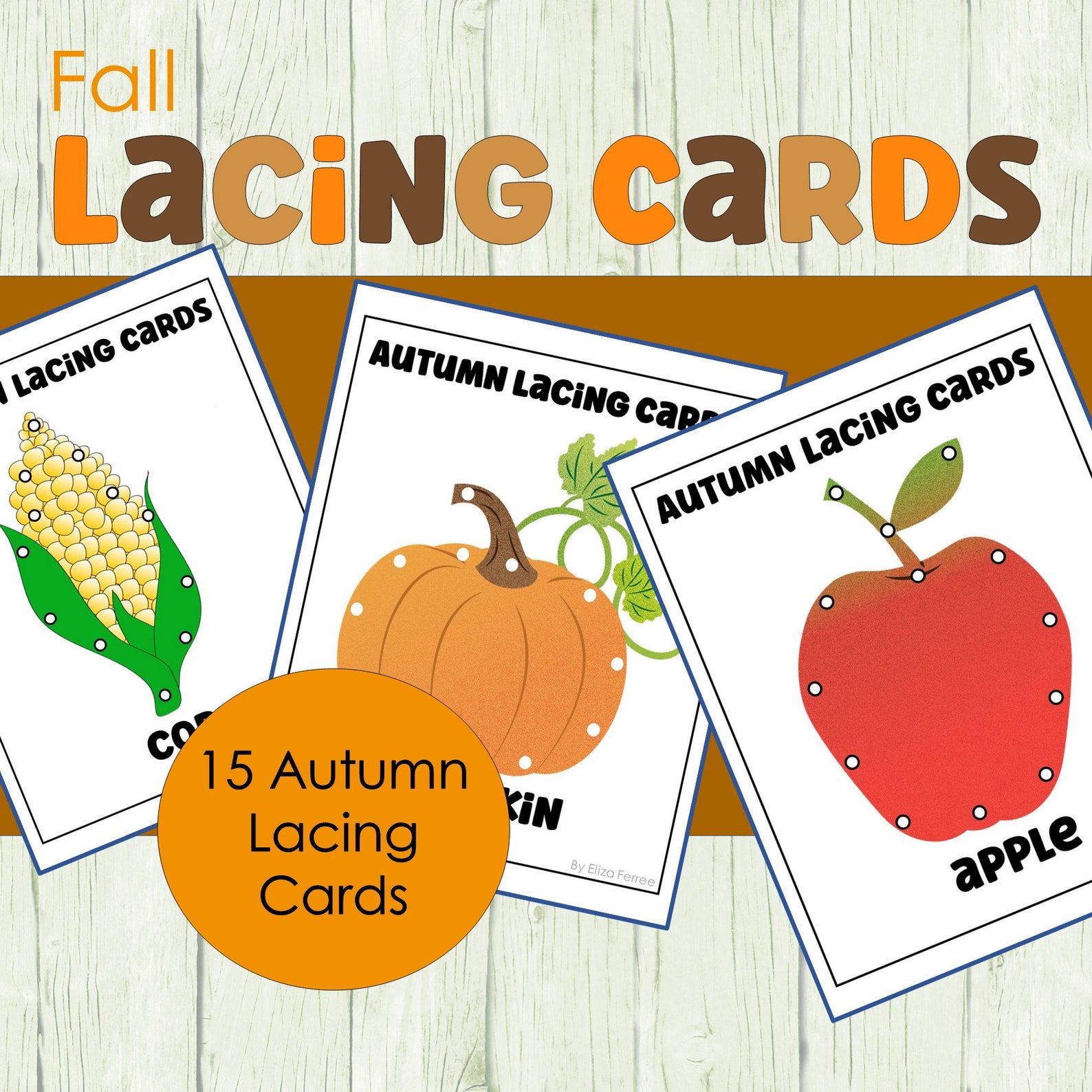 Autumn Lacing Card Printable, Lacing Cards for Preschoolers, Preschool ...
