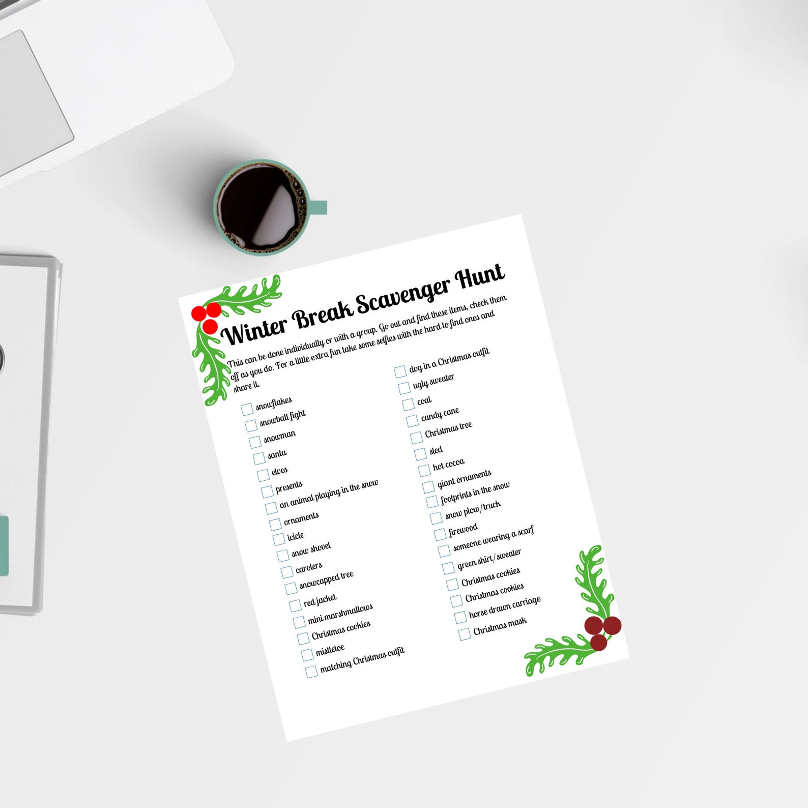 Winter Break Scavenger Hunt Printable List, Scavenger Hunt With Family ...