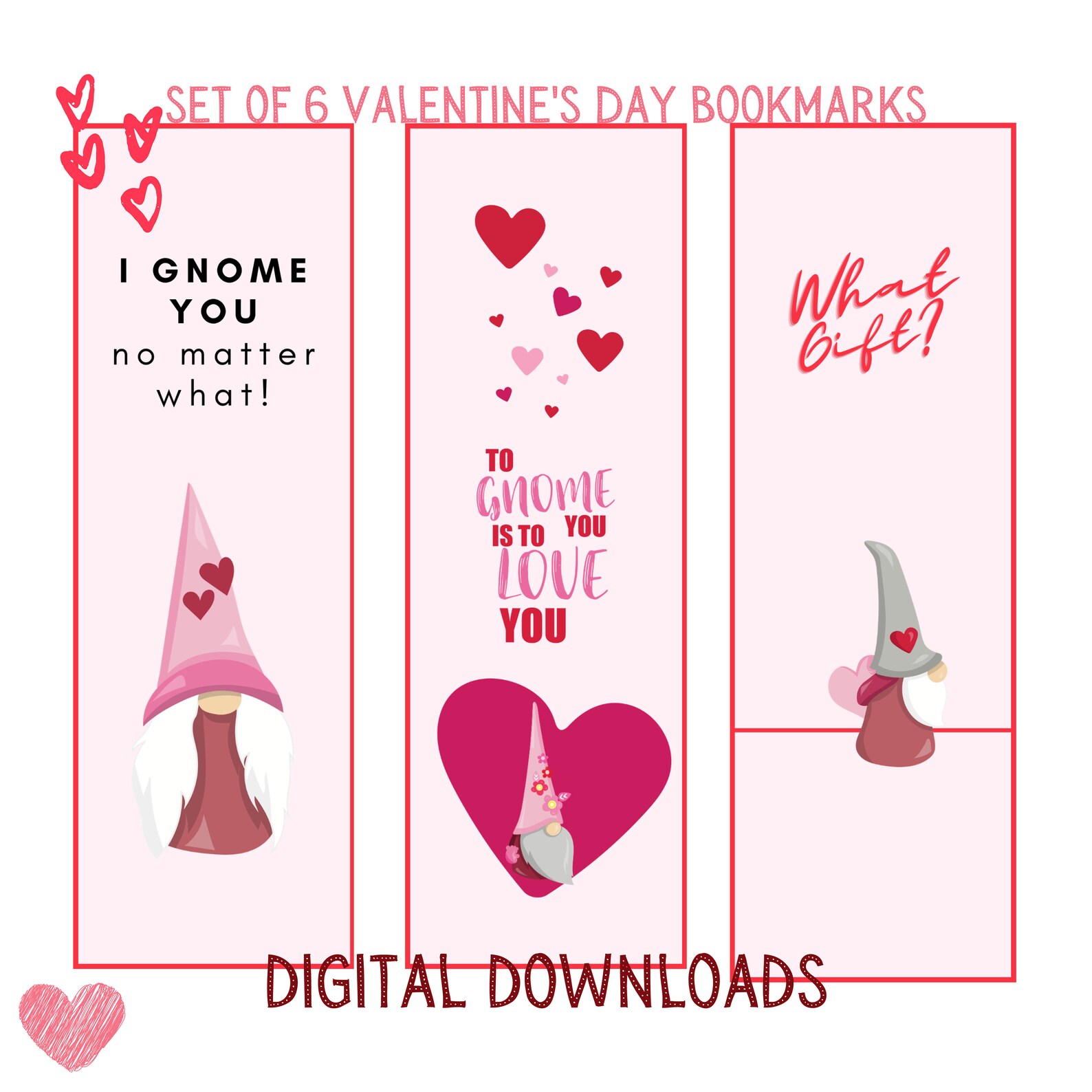 Gnome Valentine's Day Bookmark Printable, Kids Printable Valentine ...