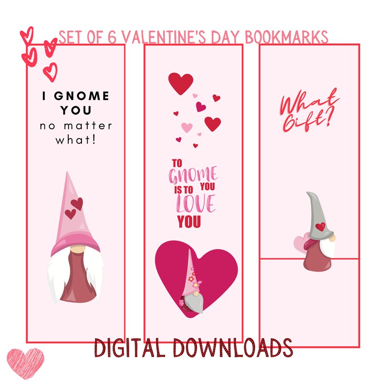 Gnome Valentine's Day Bookmark Printable, Kids Printable Valentine ...