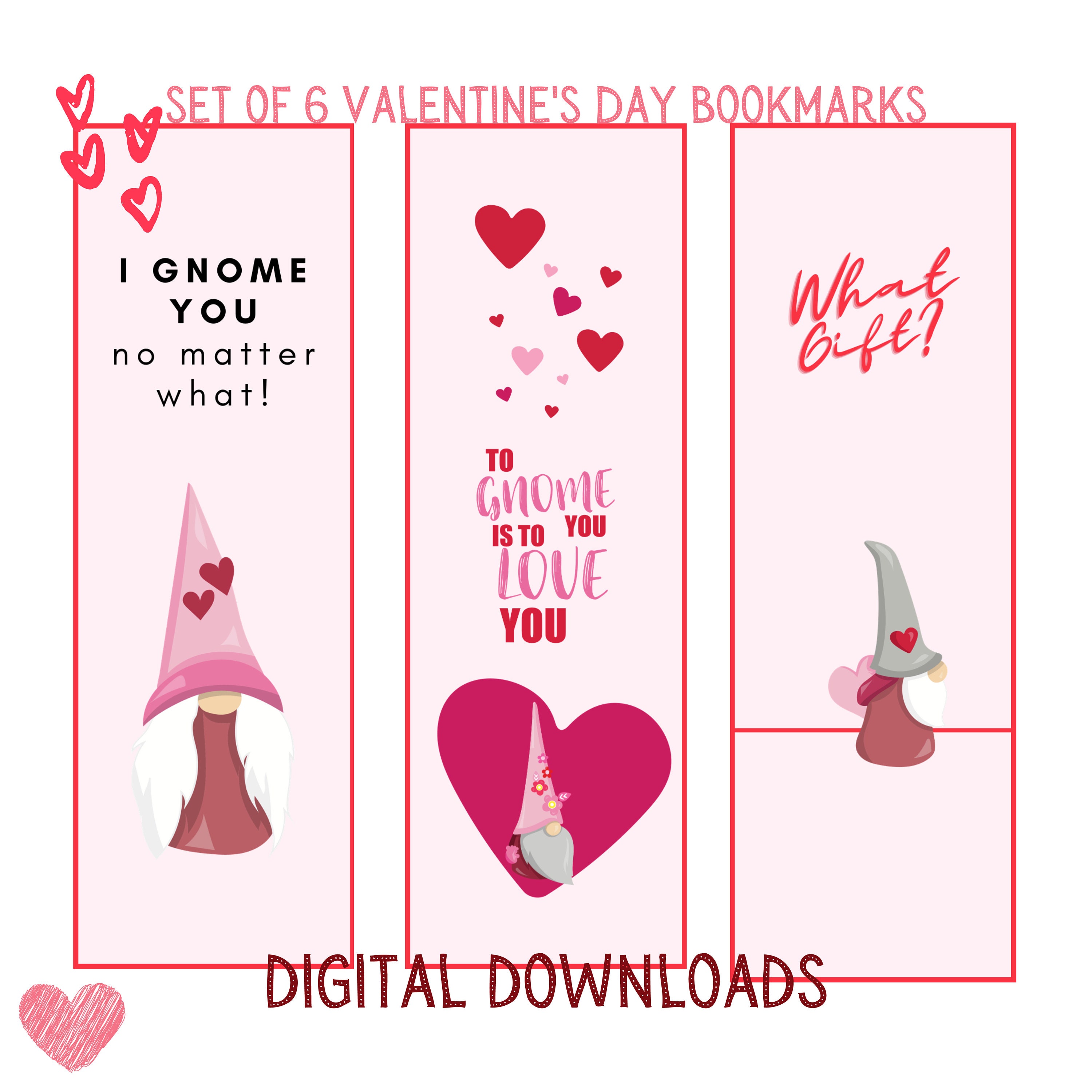 Gnome Valentine's Day Bookmark Printable, Kids Printable Valentine ...