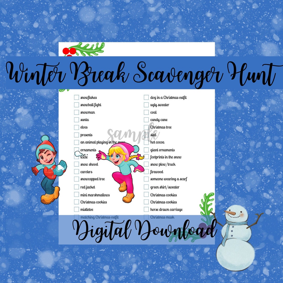 Winter Break Scavenger Hunt Printable List, Scavenger Hunt With Family ...