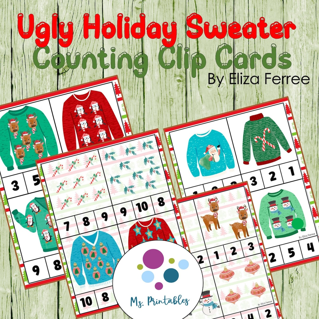 Ugly Sweater Counting Clip Cards, Preschool Printable, Kids Activity, 0 ...