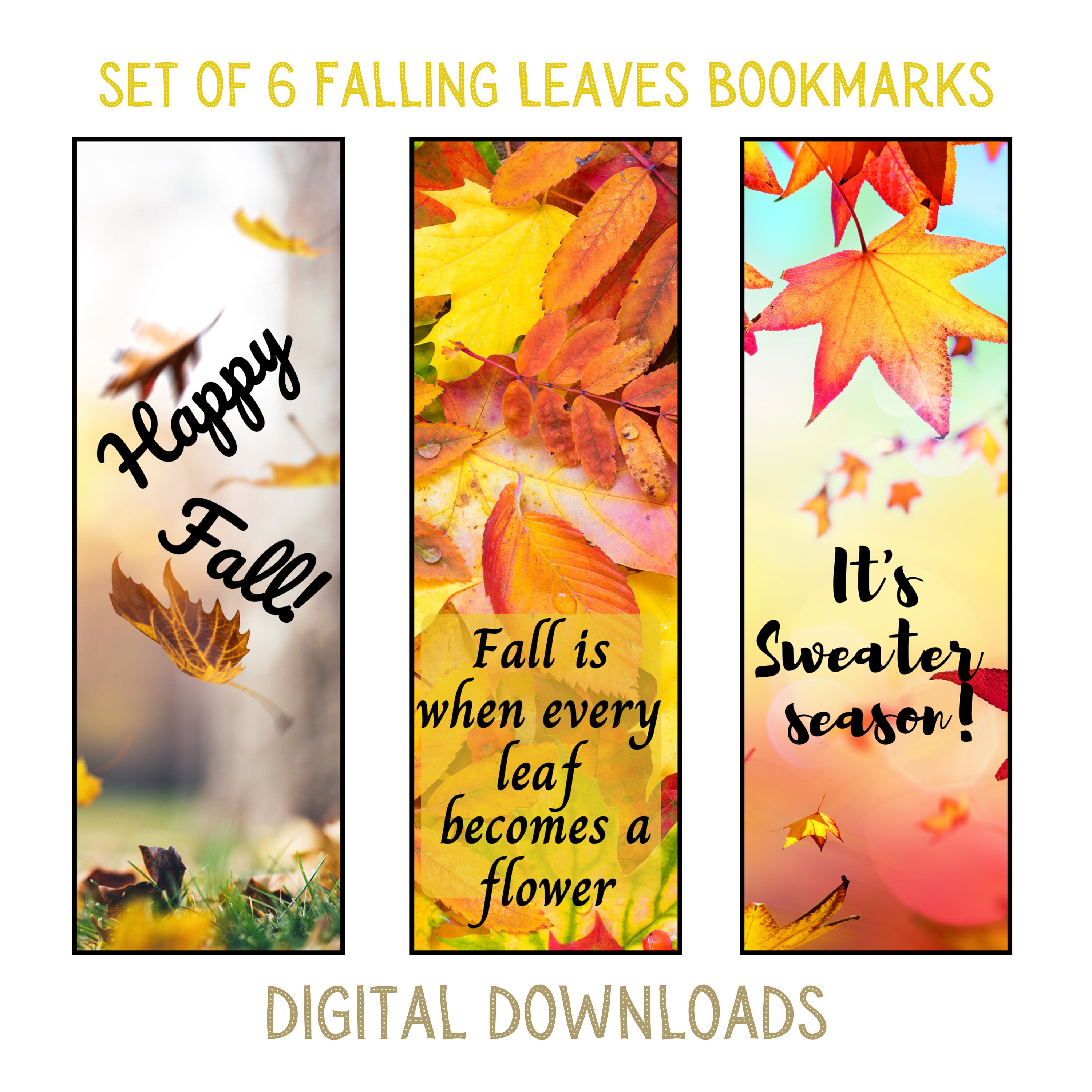 Falling Leaves Bookmarks Set of 6 Bookmark Printables - Etsy