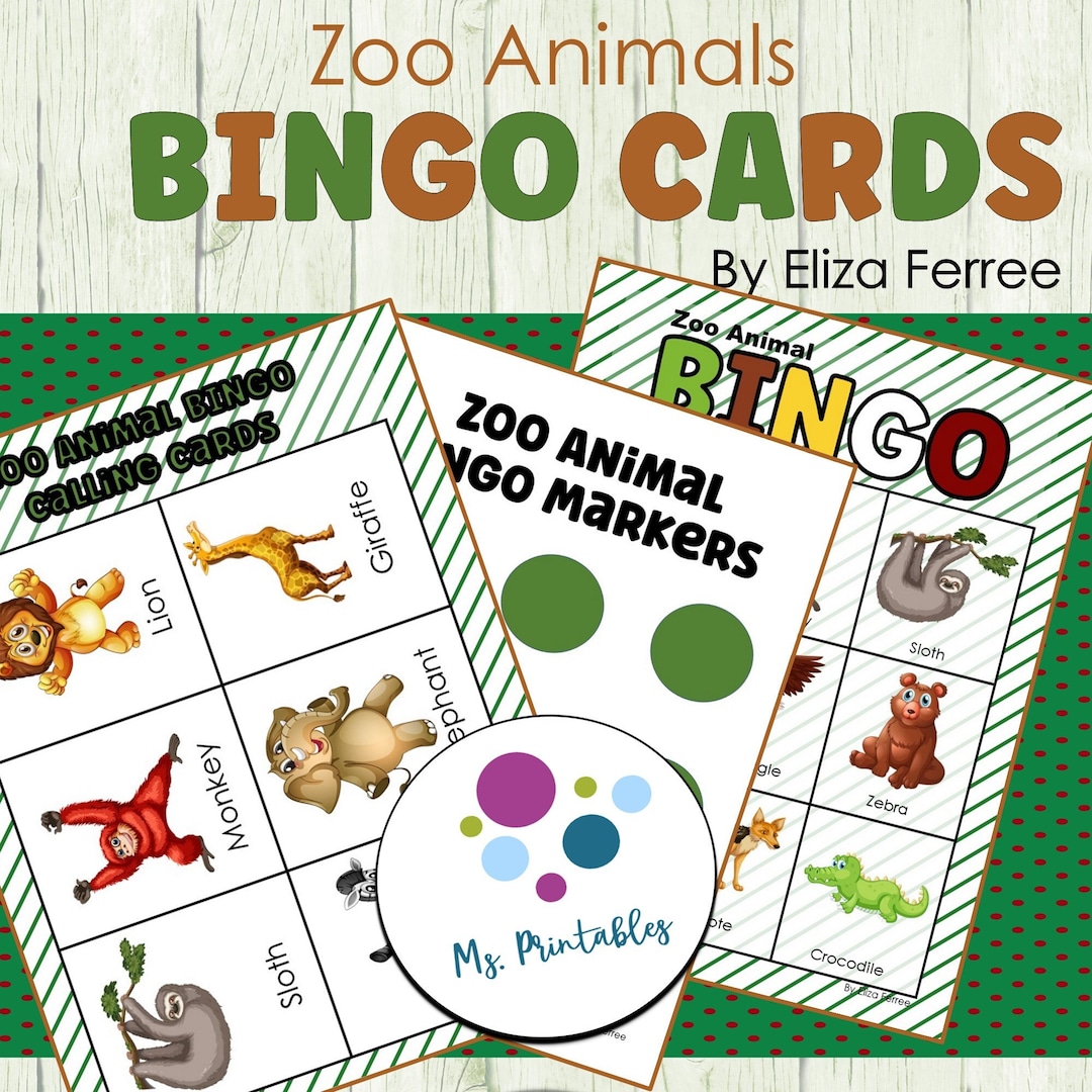 Zoo Animal Bingo Card Printable, Bingo Game, Games for Kids, Kids Party ...