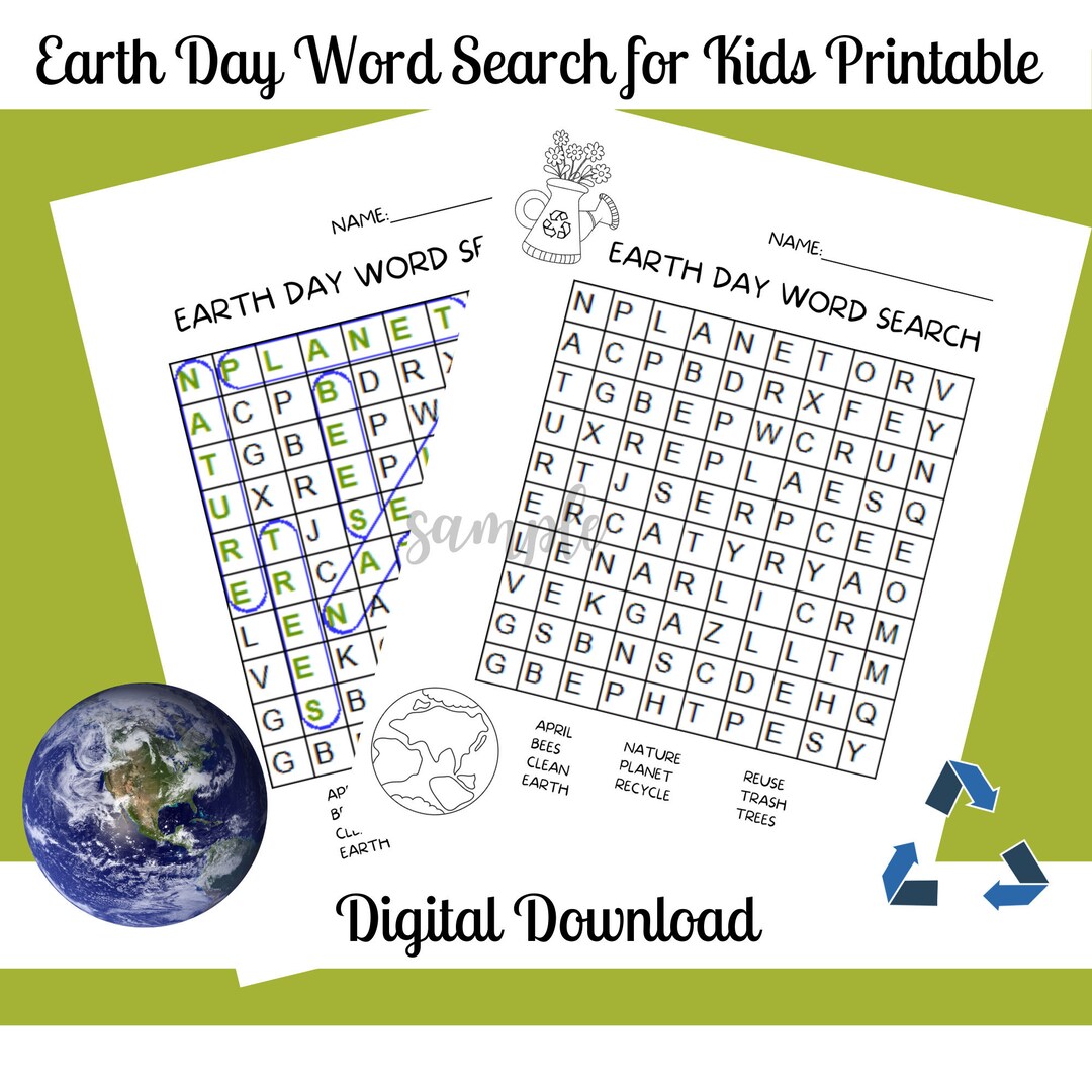 Earth Day Word Search for Kids, Word Game Printable, Kids Word Search ...