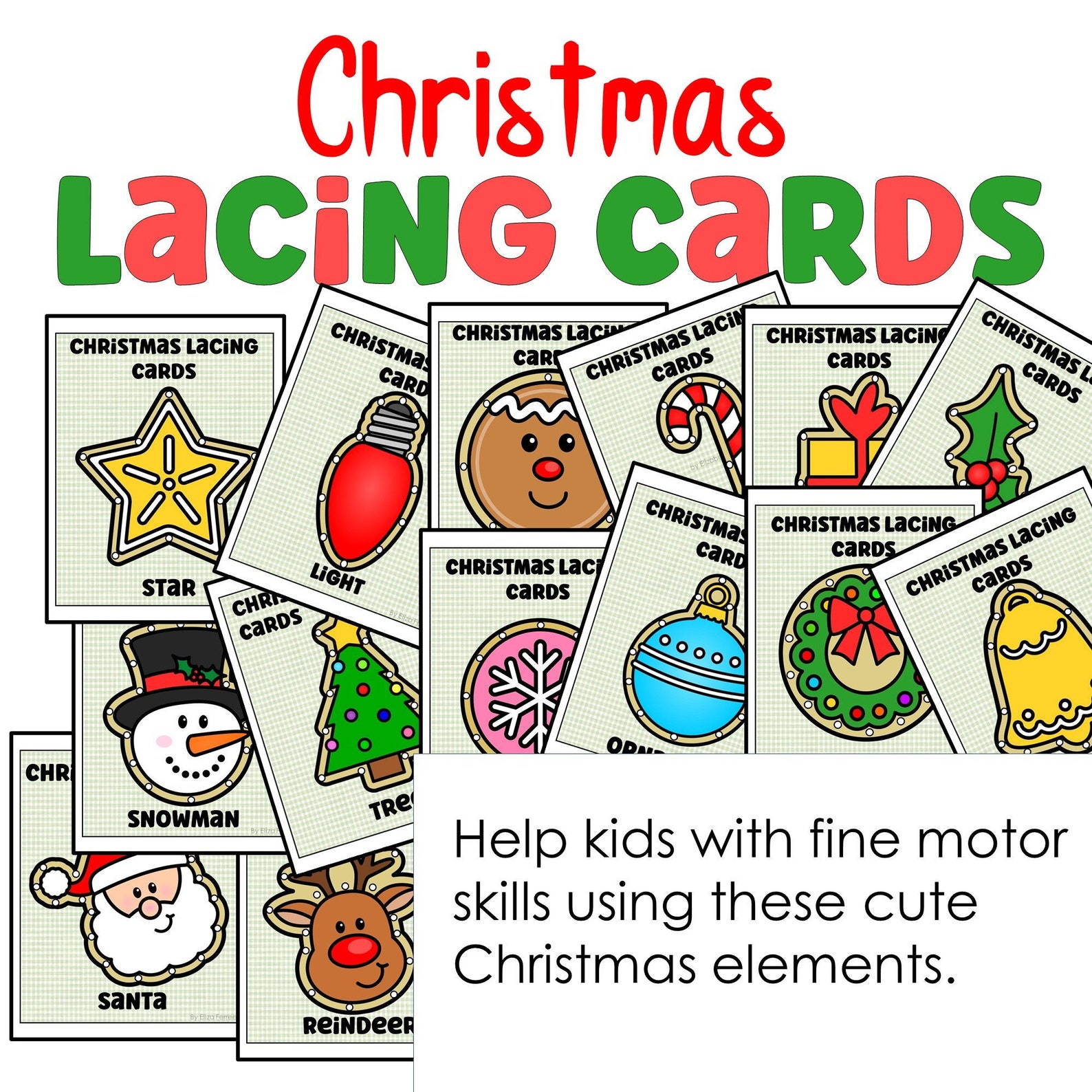 Christmas Lacing Cards, Lacing Card Printable, Christmas Activities for ...