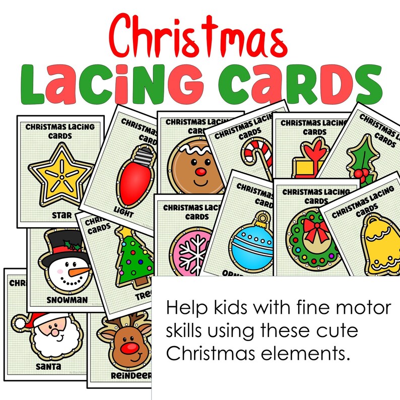 Christmas Lacing Cards, Lacing Card Printable, Christmas Activities for ...
