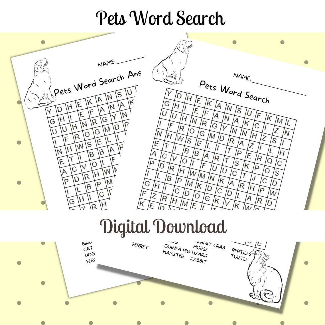 Pets Word Search Wordsearch Printable for Kids Kids Activity | Etsy