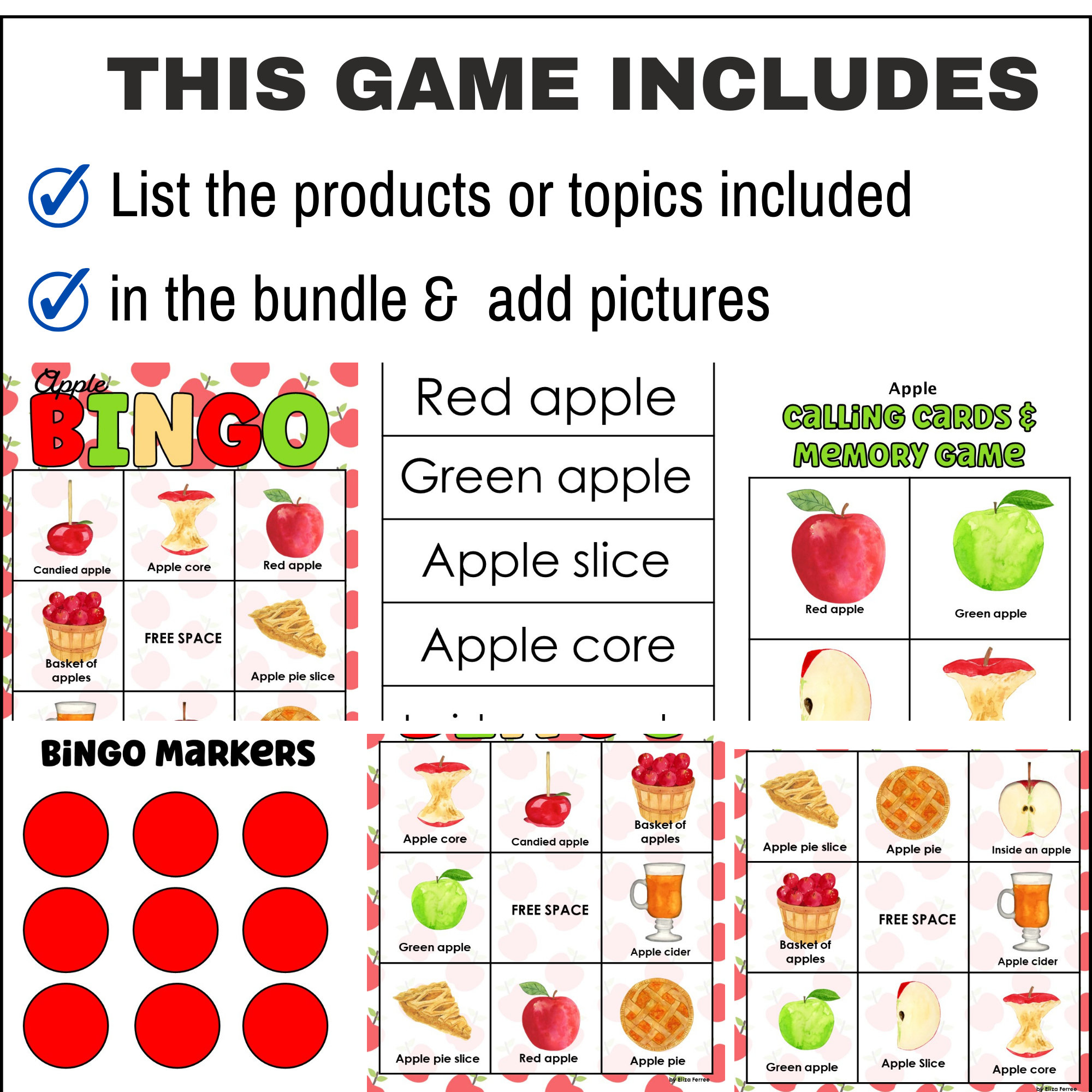Apple Bingo, Bingo Printable Game, Apple-themed Activity, Classroom ...