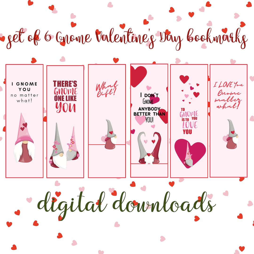 Gnome Valentine's Day Bookmark Printable, Kids Printable Valentine ...