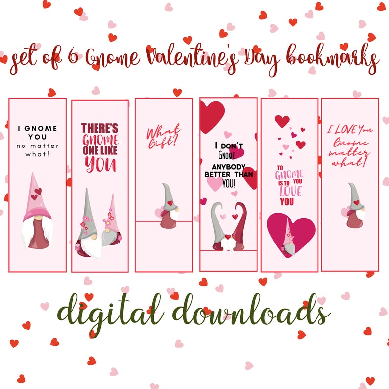 Gnome Valentine's Day Bookmark Printable, Kids Printable Valentine ...