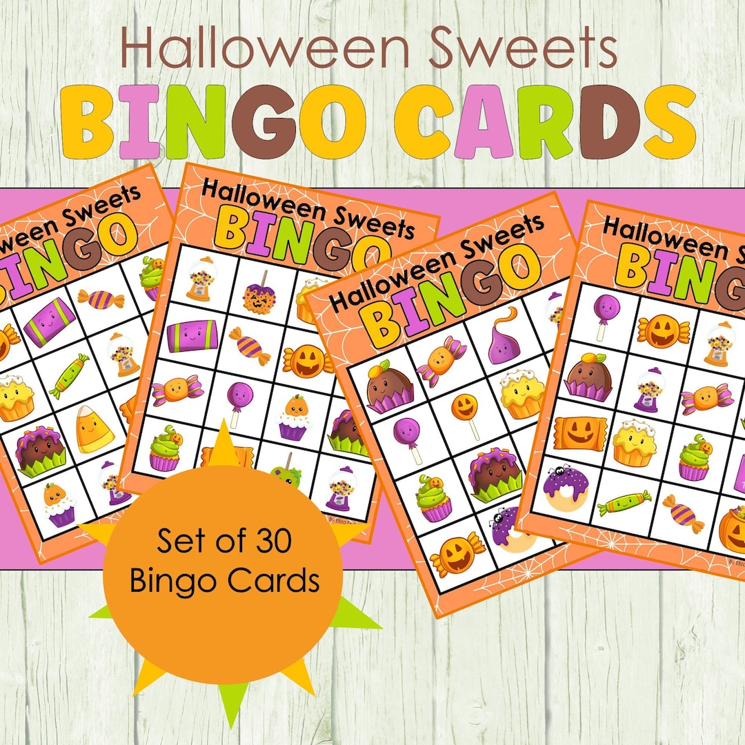 Halloween Sweets Bingo Cards, Bingo Card Game Printable With Bingo ...