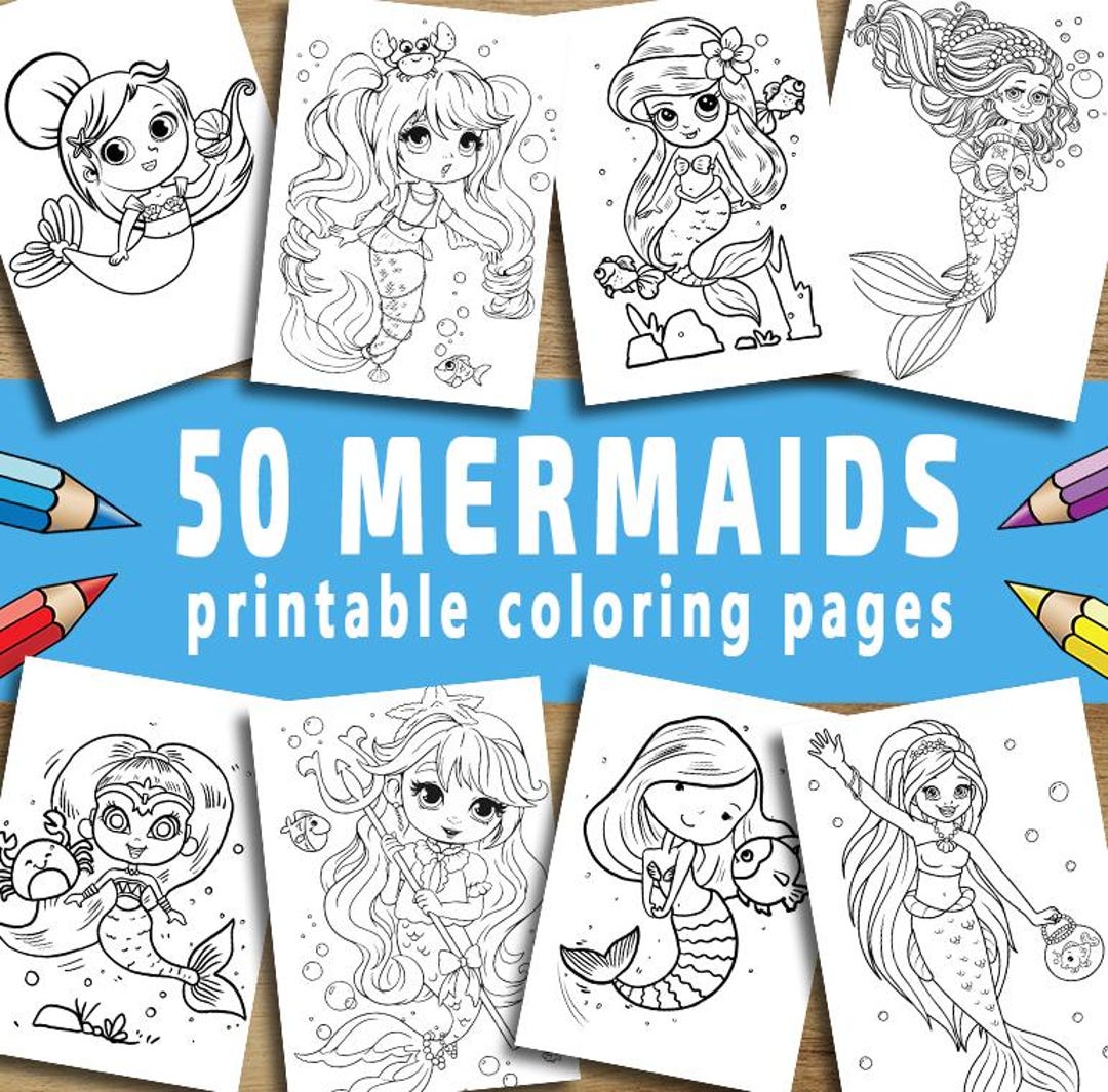 50+ Mermaids Coloring Pages, Mermaid Coloring Sheets ,instant Download ...