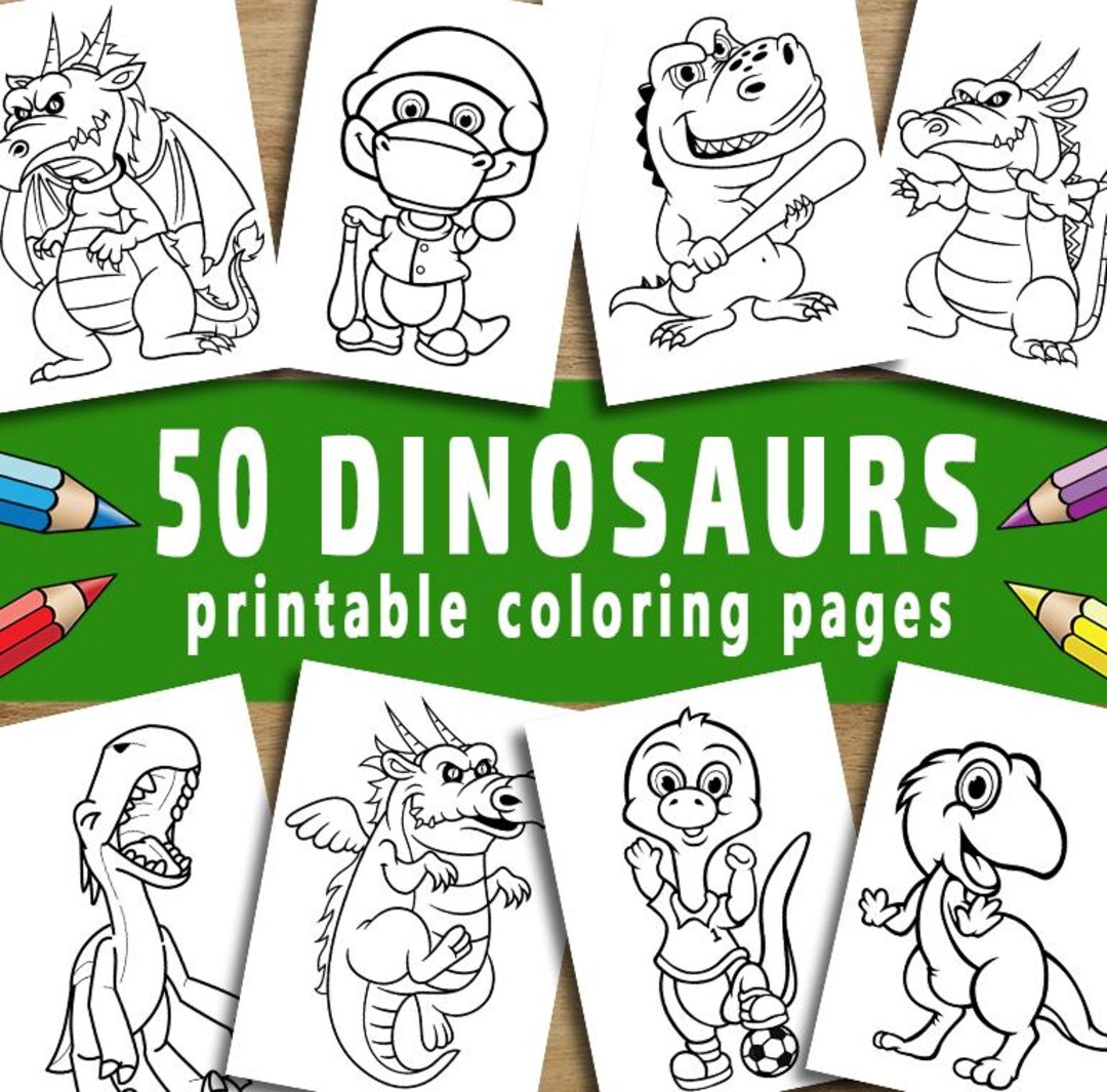 50 Easy Dinosaur Coloring Pages for Kids, Dinosaur Coloring Book ...