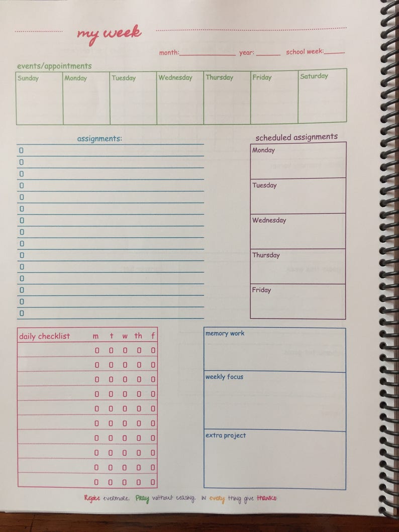Printable Weekly Homeschool Student Planner - Etsy