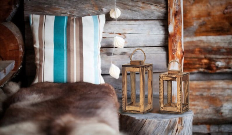 2 Pack Decorative Rustic Hanging Wooden Lantern Set Frame - Etsy