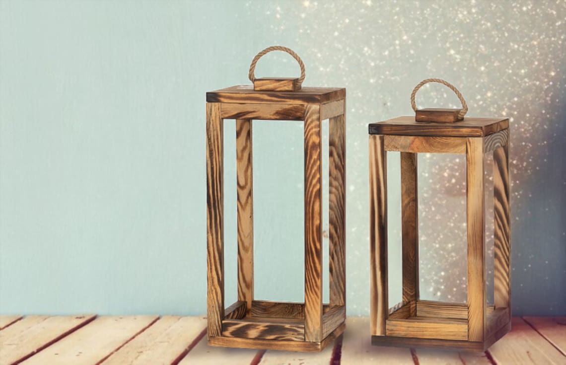 2 Pack Decorative Rustic Hanging Wooden Lantern Set Frame - Etsy