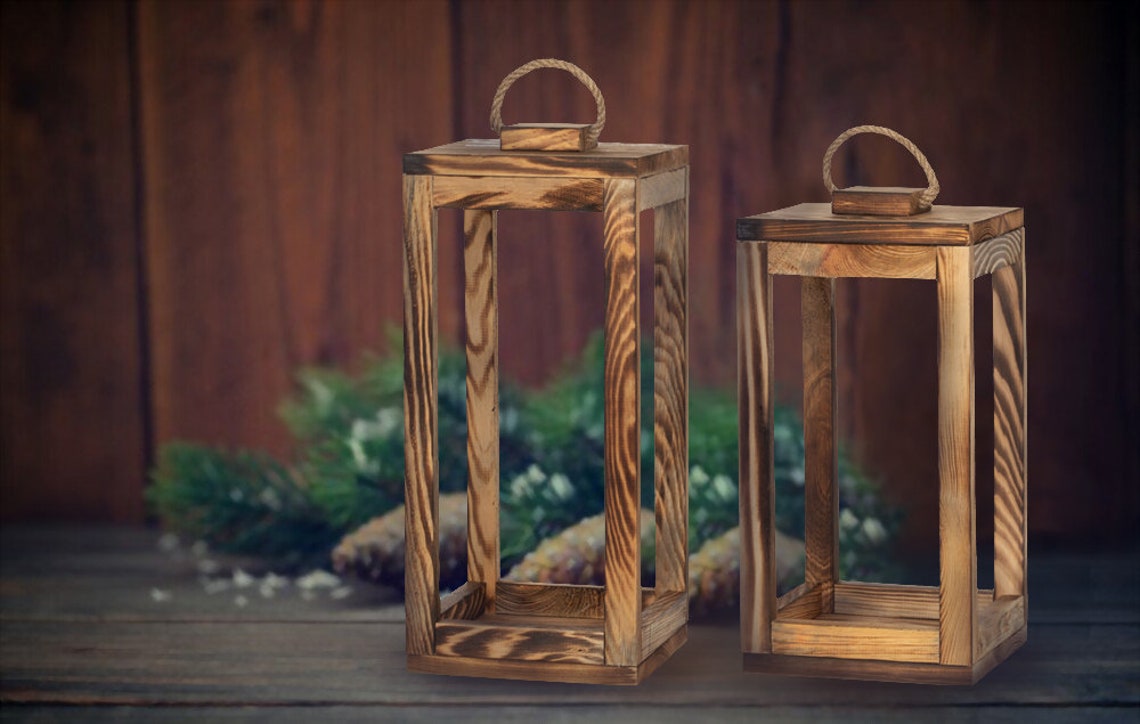 2 Pack Decorative Rustic Hanging Wooden Lantern Set Frame - Etsy