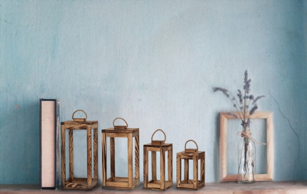 2 Pack Decorative Rustic Hanging Wooden Lantern Set Frame - Etsy