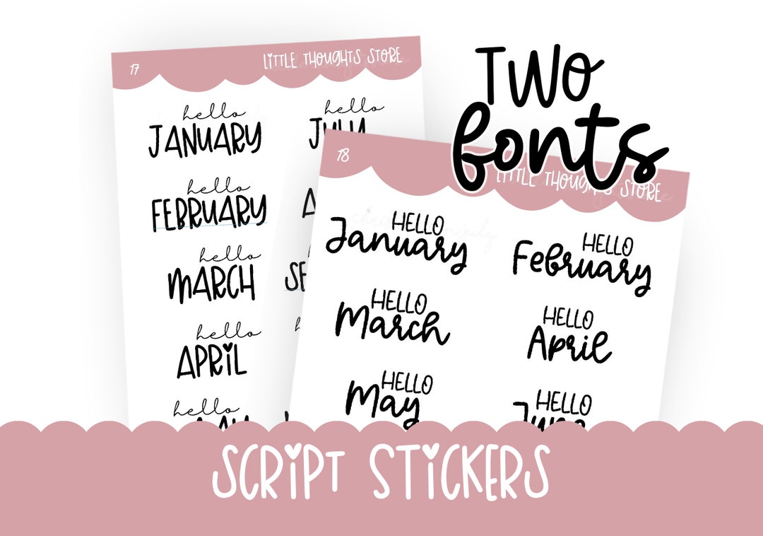 Large Hello Monthly Script Stickers Planner Stickers Bullet Journal ...