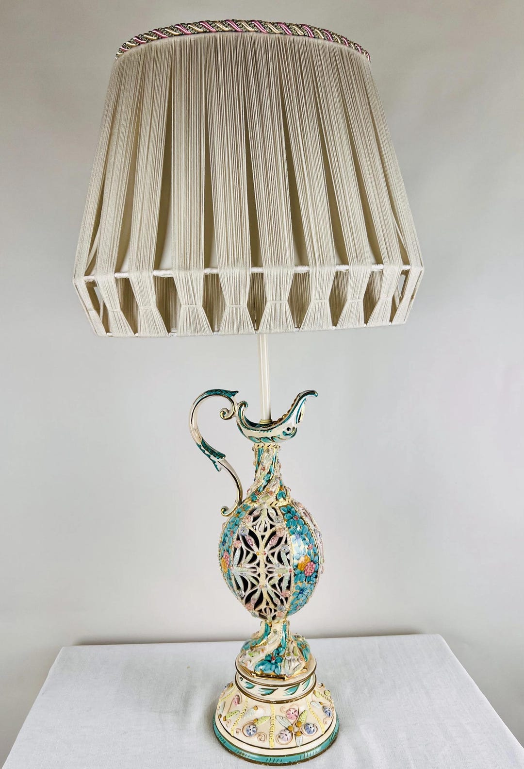 Italian Capodimonte Style Hand Painted Porcelain Lamp With Custom Shade ...