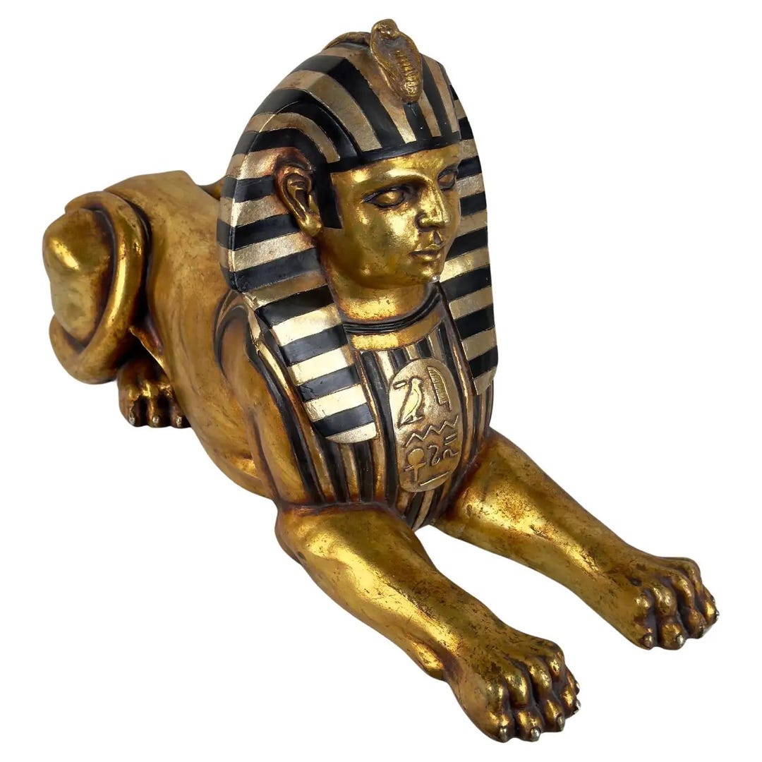 Egyptian Hand Painted Gold Sphinx Statue - Etsy